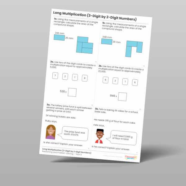 Year 6 Long Multiplication 3 Digit By 2 Digit Numbers Reasoning And ...