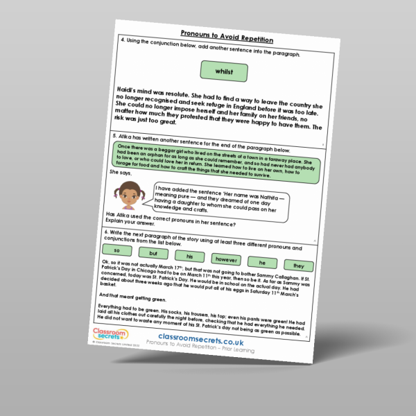 Year 5 Pronouns To Avoid Repetition Prior Learning Resource | Classroom ...