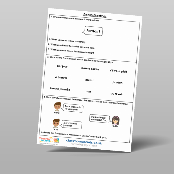 Year 2 French Greetings Main Activity Resource | Classroom Secrets