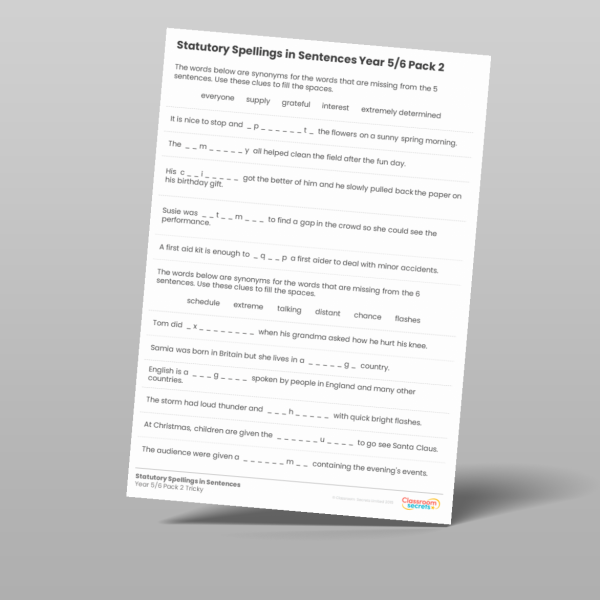 Year 5 And 6 Statutory Spellings In Sentences Pack 2 Resource ...