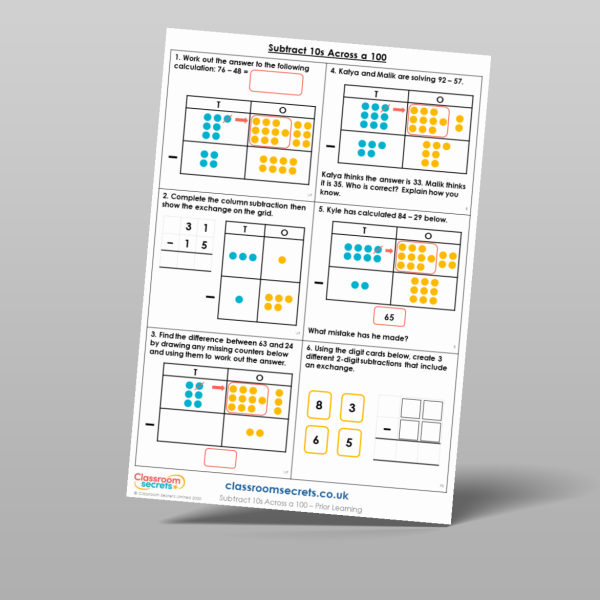 Year 3 Subtract 10s Across A 100 Prior Learning Resource | Classroom ...