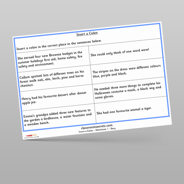 KS2 Insert A Colon Test Practice Resource | Classroom Secrets
