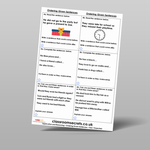 Year 1 Ordering Given Sentences Application And Reasoning Resource ...