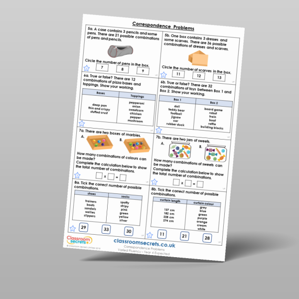 Year 4 Correspondence Problems Varied Fluency Resource | Classroom Secrets