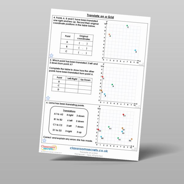 Year 4 Translate On A Grid Homework Resource | Classroom Secrets
