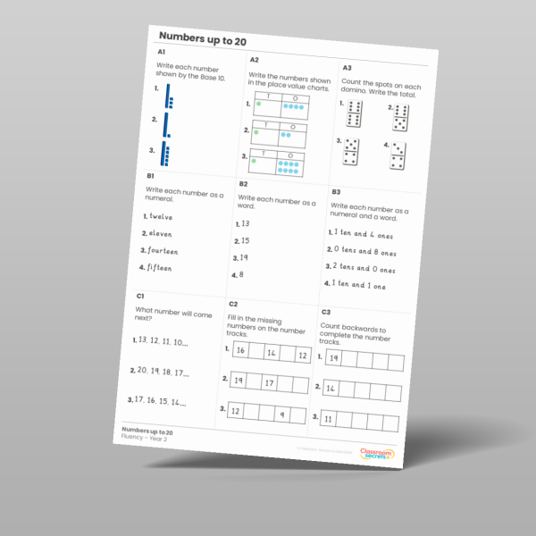 Year 2 Numbers To 20 Fluency Matrix Resource | Classroom Secrets