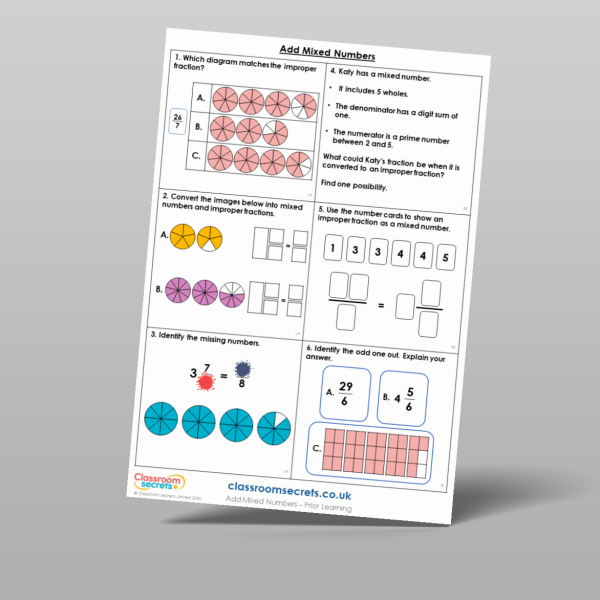 Year 6 Add Mixed Numbers Prior Learning Resource | Classroom Secrets