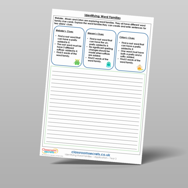 Year 3 Identifying Word Families Application Resource | Classroom Secrets