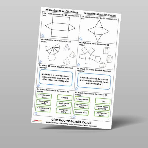 Year 5 Reasoning About 3d Shapes Varied Fluency Resource Classroom Secrets