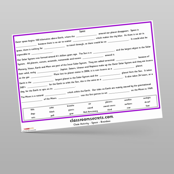 Year 5 Space Cloze Activity Resource | Classroom Secrets