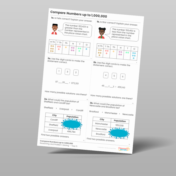 Year 5 Compare Numbers Up To 1 000 000 Reasoning And Problem Solving ...