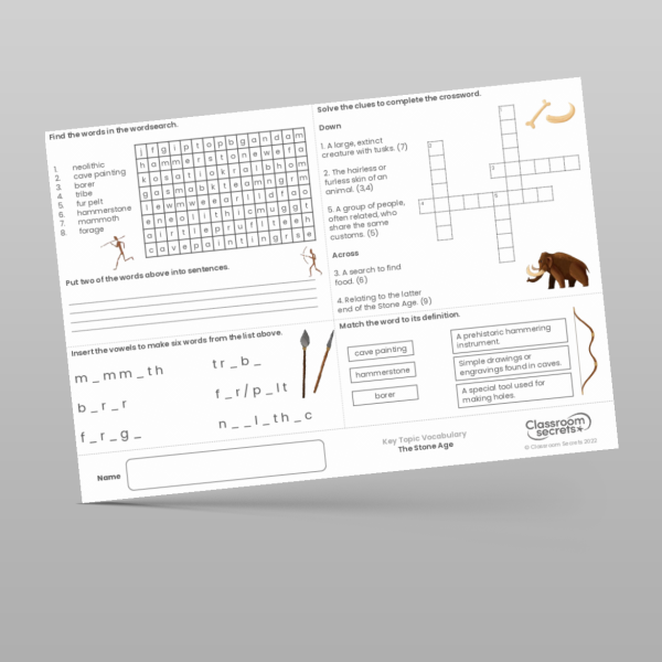 KS2 Stone Age Key Topic Vocabulary Resource | Classroom Secrets