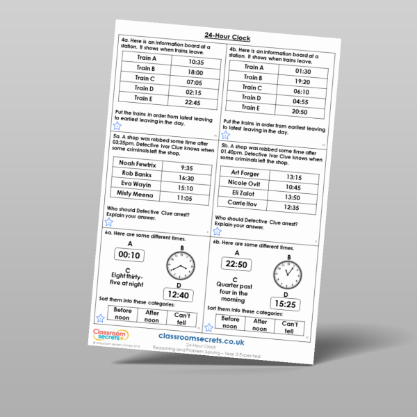 Year 3 24 Hour Clock Reasoning And Problem Solving Resource | Classroom ...