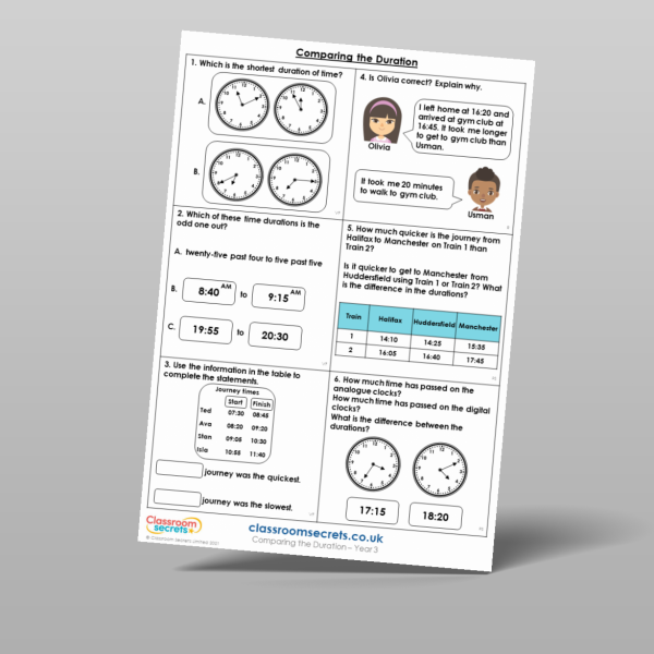 Year 3 Comparing The Duration Mixed Activity Resource | Classroom Secrets
