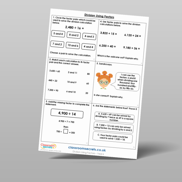 Year 6 Division Using Factors Mixed Activity Resource | Classroom Secrets