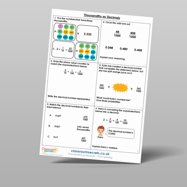 Year 5 Thousandths As Decimals Prior Learning Resource | Classroom Secrets