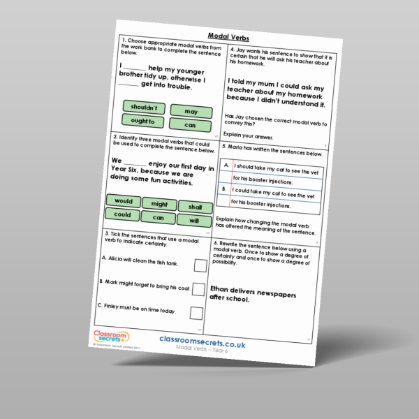 Year 6 Modal Verbs Mixed Activity Resource | Classroom Secrets