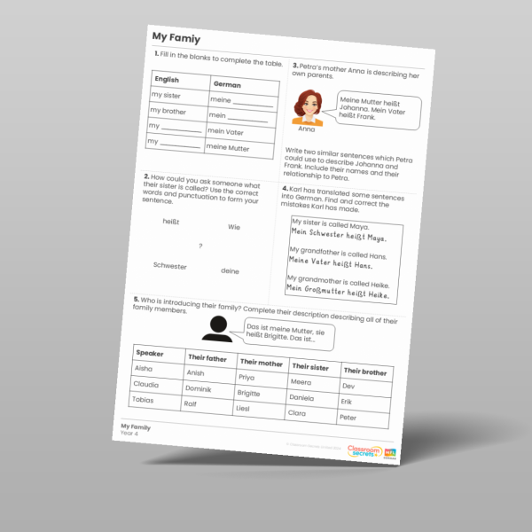 Year 4 My Family Main Activity 2 Resource | Classroom Secrets