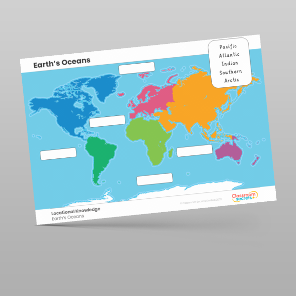 KS1 Label Oceans Geography Worksheet Resource | Classroom Secrets