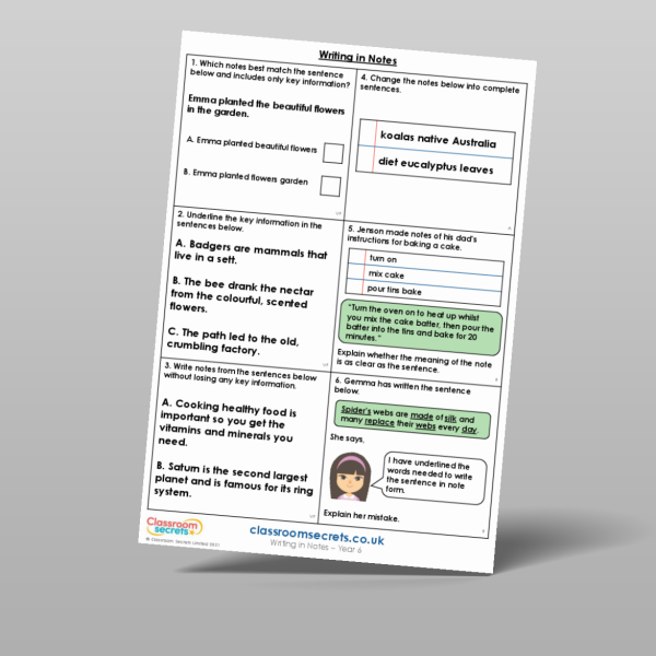 Year 6 Writing In Notes Mixed Activity Resource | Classroom Secrets