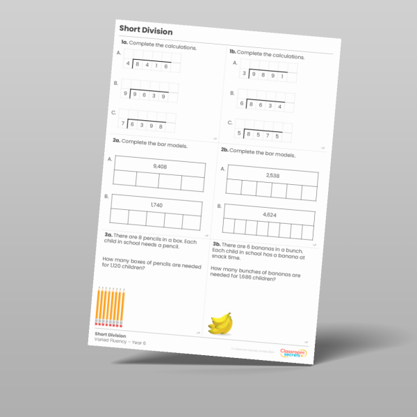 Year 6 Short Division Varied Fluency 2 Resource | Classroom Secrets