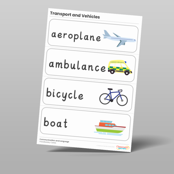 Eyfs Transport And Vehicles Vocabulary Cards Resource | Classroom Secrets
