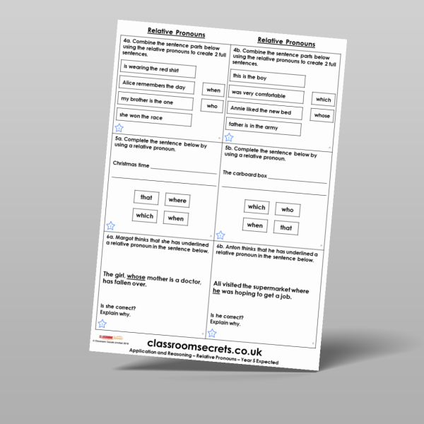 Year 5 Relative Pronouns Application And Reasoning Resource | Classroom ...