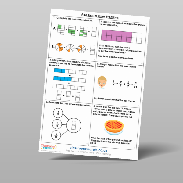 Year 4 Add 2 Or More Fractions Prior Learning Resource | Classroom Secrets