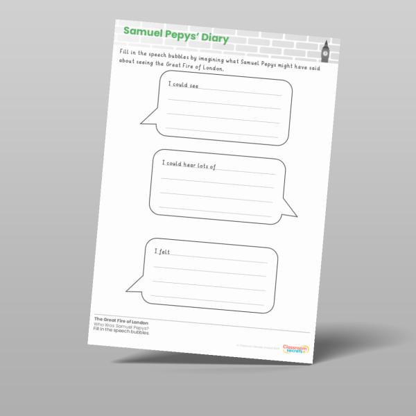 KS1 The Great Fire Of London Who Was Samuel Pepys Worksheet Resource ...