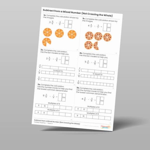 Year 6 Subtract From A Mixed Number Not Crossing The Whole Varied ...