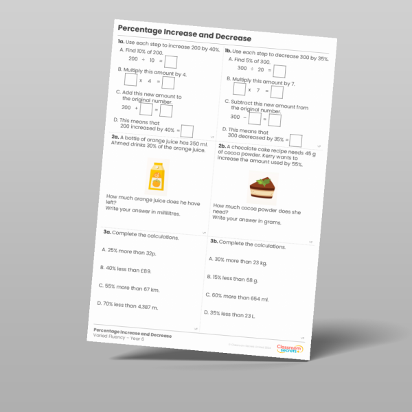 Year 6 Percentage Increase And Decrease Varied Fluency Resource ...