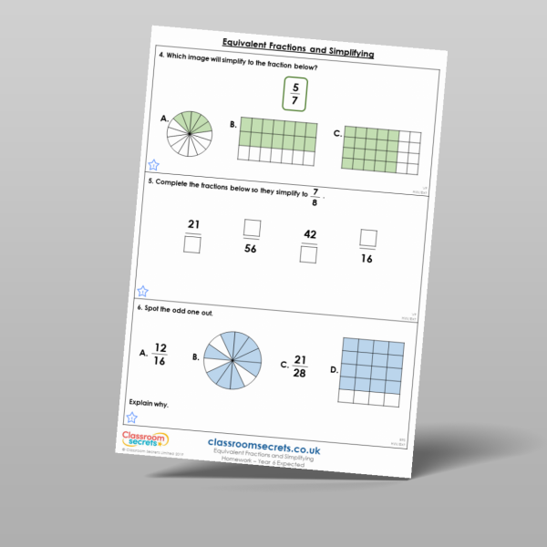 Year 6 Equivalent Fractions And Simplifying Homework Resource ...