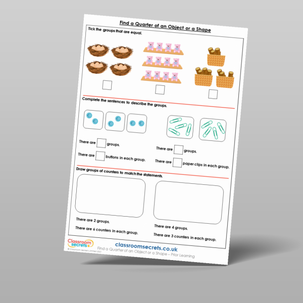 Year 1 Find A Quarter Of An Object Or A Shape Prior Learning Resource ...