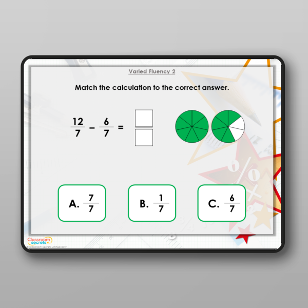 Year 4 Subtract Two Fractions Modelling Ppt Resource | Classroom Secrets
