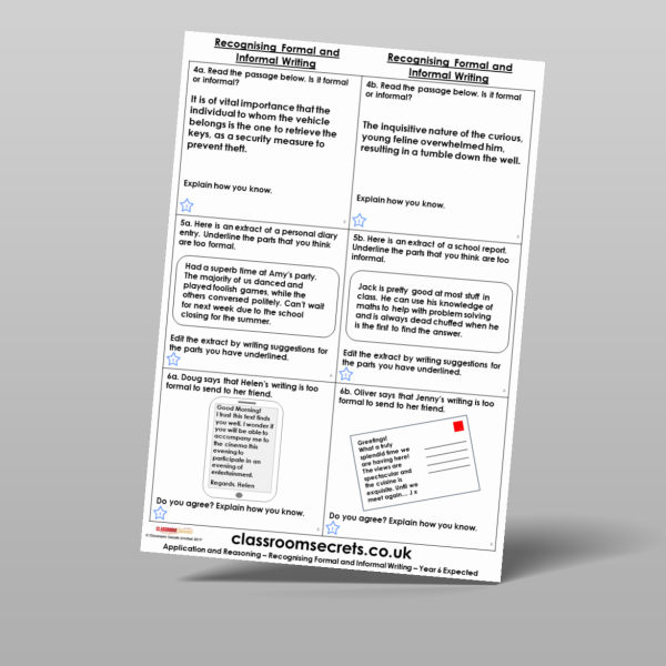 Year 6 Recognising Formal And Informal Writing Application And ...