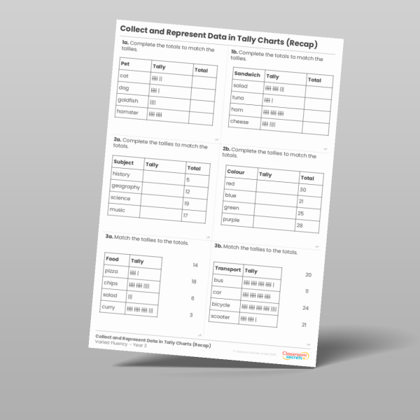 Year 3 Collect And Represent Data In Tally Charts Recap Varied Fluency ...