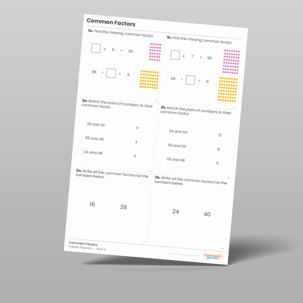 Year 5 Common Factors Varied Fluency 2 Resource Classroom Secrets