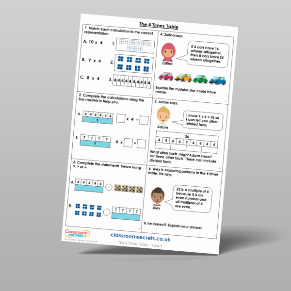 Year 3 The 4 Times Table Mixed Activity Resource | Classroom Secrets