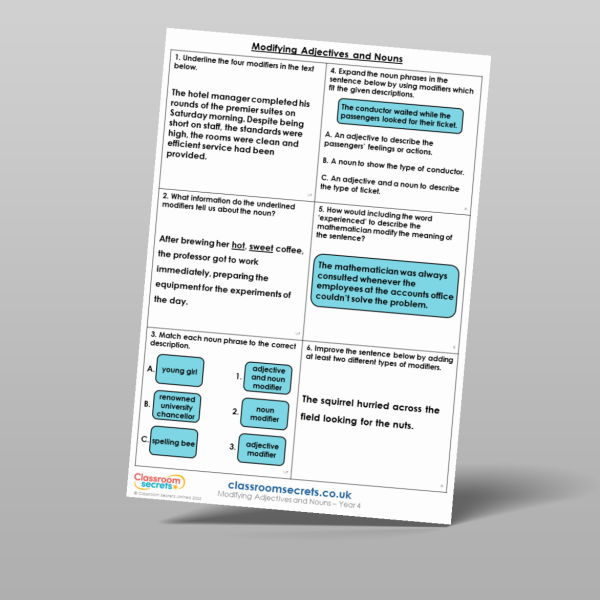 Year 4 Modifying Adjectives And Nouns Mixed Activity Resource ...