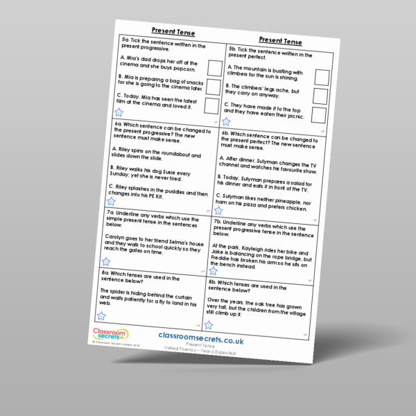Year 6 Present Tense Varied Fluency Resource | Classroom Secrets