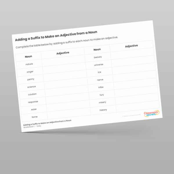 KS2 Adding A Suffix To Make An Adjective From A Noun Test Practice ...