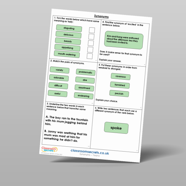 Year 6 Synonyms Mixed Activity Resource | Classroom Secrets