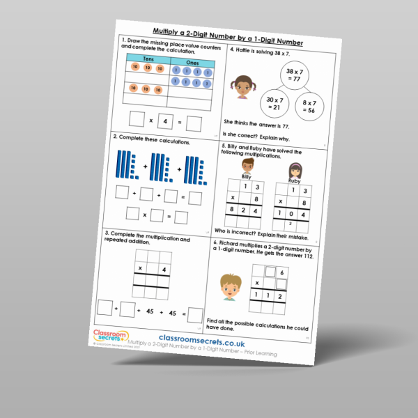 Year 4 Multiply A 2 Digit Number By A 1 Digit Number Prior Learning ...