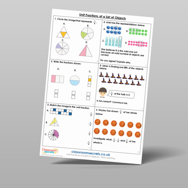 Unit Fractions of a Set of Objects Prior Learning Resource | Classroom ...