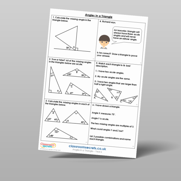 Year 6 Angles In A Triangle Mixed Activity Resource | Classroom Secrets