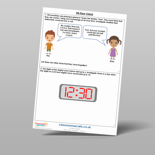 Year 3 24 Hour Clock Discussion Problem Resource | Classroom Secrets