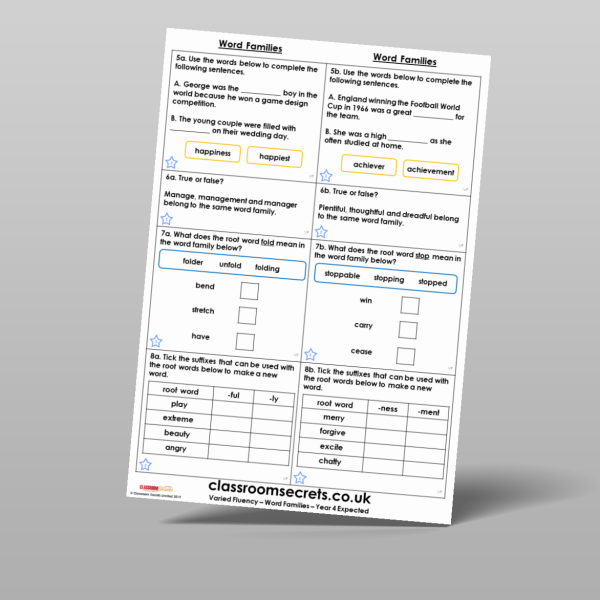 Year 4 Word Families Varied Fluency Resource | Classroom Secrets