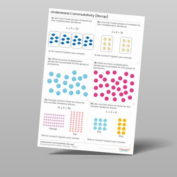 Year 2 Understand Commutativity Recap Reasoning And Problem Solving Resource Classroom Secrets