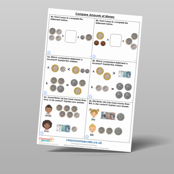 Year 2 Compare Amounts Of Money Reasoning And Problem Solving Resource ...