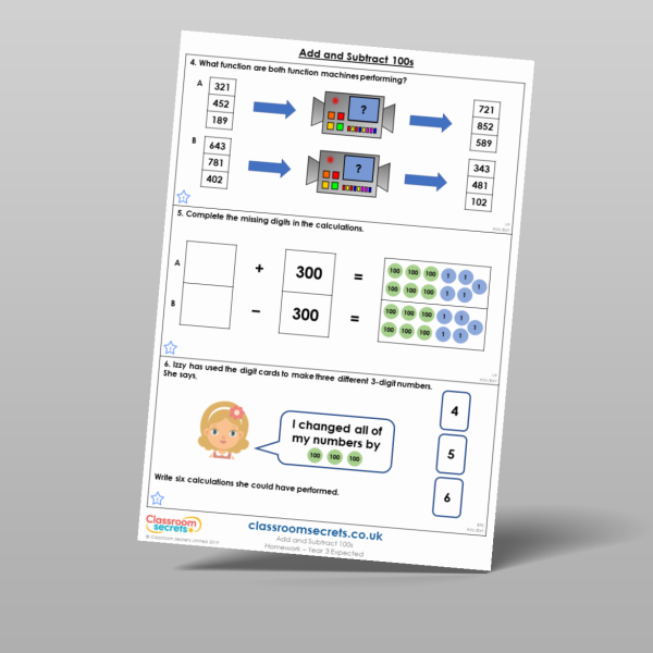Year 3 Add And Subtract 100s Homework Resource | Classroom Secrets